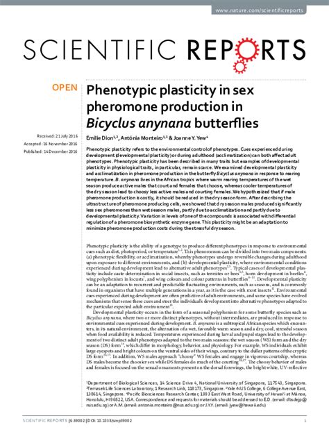 Pdf Phenotypic Plasticity In Sex Pheromone Production In Bicyclus