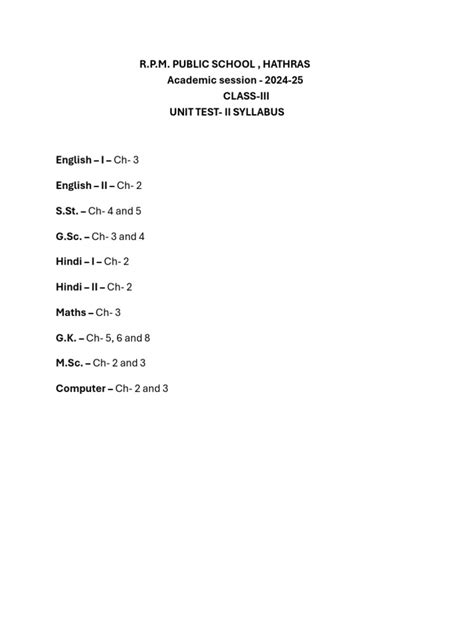 Class 3rd Unit Test Ii Syllabus Pdf