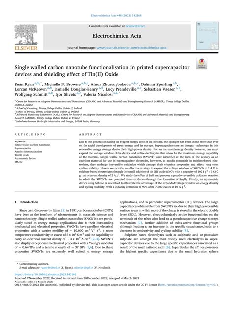 Pdf Single Walled Carbon Nanotube Functionalisation In Printed Supercapacitor Devices And