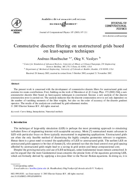 Pdf Commutative Discrete Filtering On Unstructured Grids Based On Least Squares Techniques