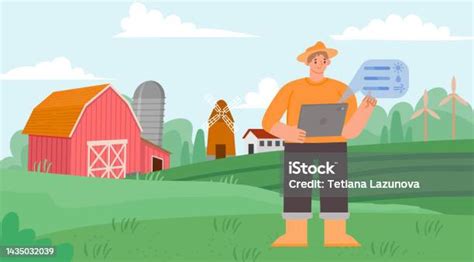 스마트하고 친환경적인 농업 기술 태블릿을 들고 무선 리모컨을 사용하는 젊은 남성 농부 계절에 대한 스톡 벡터 아트 및 기타 이미지 계절 남성 농부 Istock