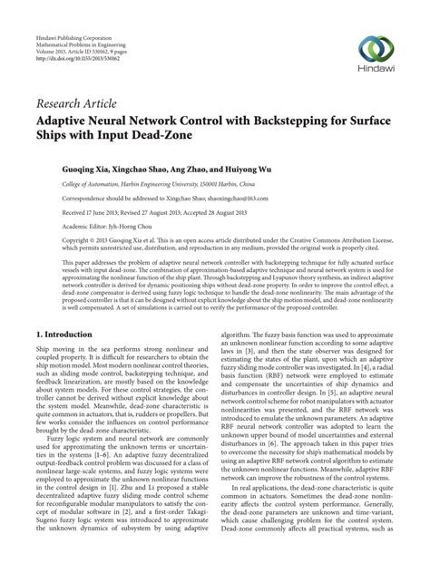 Pdf Adaptive Neural Network Control With Backstepping For Surface Ships With Input Dead Zone