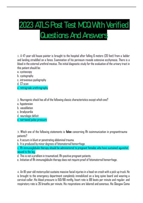 2023 Atls Post Test Mcq With Verified Questions And Answers 2023 Atls Post Stuvia Us