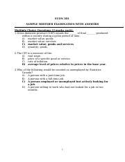 ECON Midterm Doc ECON SAMPLE MIDTERM EXAMINATION WITH ANSWERS Multiple Choice Questions