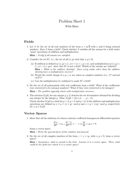 Problem Sheet 1 Pdf Linear Subspace Eigenvalues And Eigenvectors