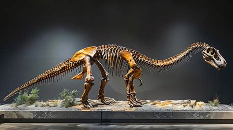 Hyperrealistic Fossil Of An Apatosaurus With Its Long Neck And Tail Displayed In A Museum