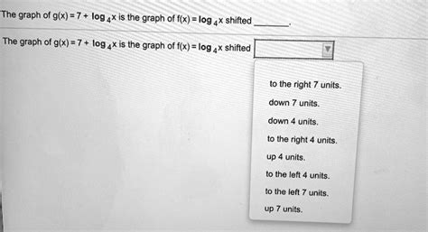 Solved The Graph Of Gx 7 Log4x Is The Graph Of Fx Log 4x Shifted To The Right 4 Units
