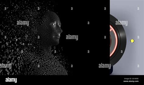 composition of exploding human bust with binary coding over scopes