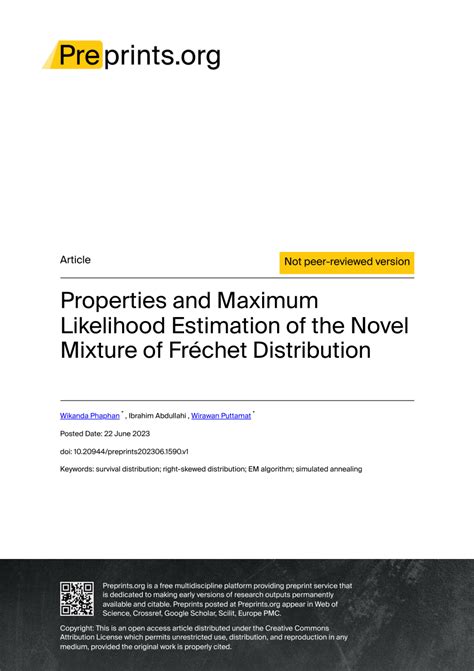Pdf Properties And Maximum Likelihood Estimation Of The Novel Mixture Of Fréchet Distribution