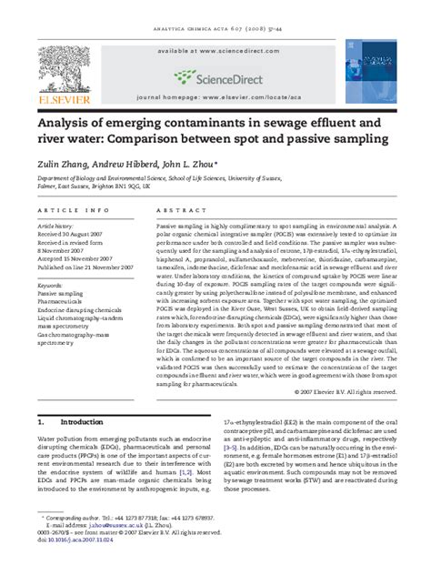 Pdf Analysis Of Emerging Contaminants In Sewage Effluent And River