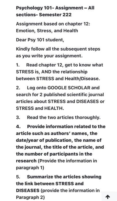 Solved Psychology 101 Assignment All Sections Semester Chegg Com