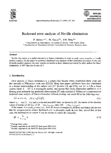 Pdf Backward Error Analysis Of Neville Elimination