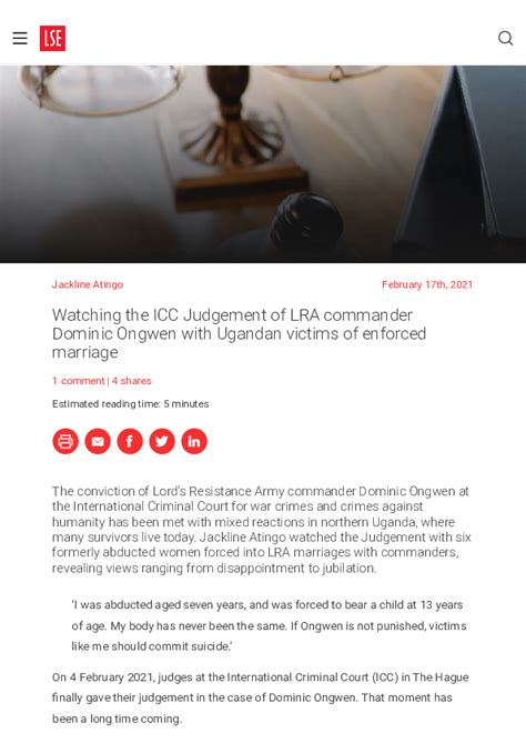 Pdf Watching The Icc Judgement Of Lra Commander Dominic Ongwen With