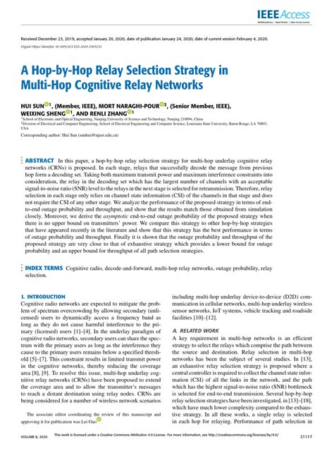 Pdf A Hop By Hop Relay Selection Strategy In Multi Hop Cognitive Relay Networks