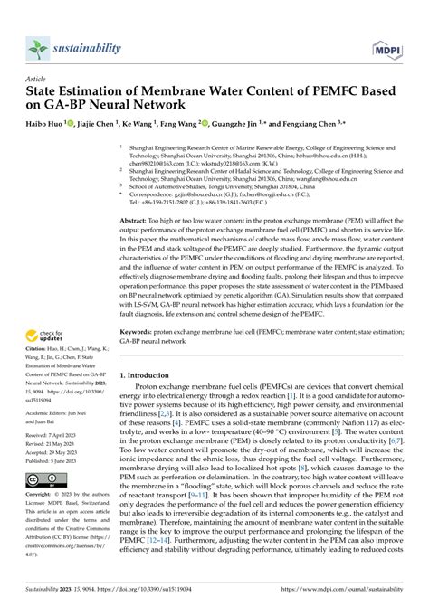 Pdf State Estimation Of Membrane Water Content Of Pemfc Based On Ga