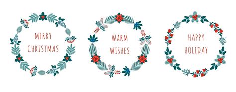 Merry Christmas Collection Of Greeting Cards With Winter Plants Frame