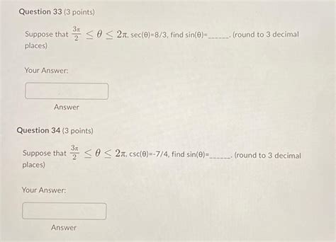 Solved Suppose that πθ π sec θ find sin θ round Chegg