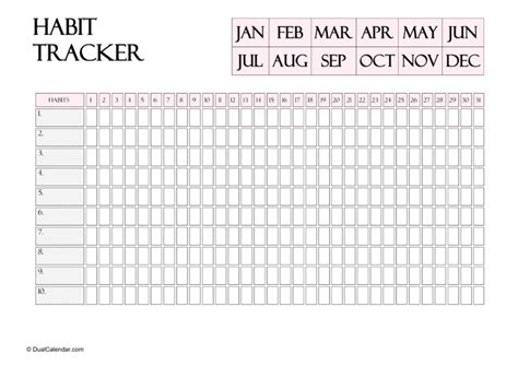 Monthly Habit Tracker Calendar Template