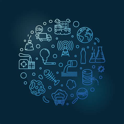 Stop Pollution Vector Line Round Colored Illustration Or Banner