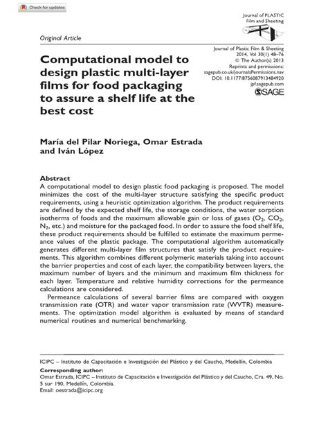 Computational Model To Design Plastic Multi Layer Films For Food