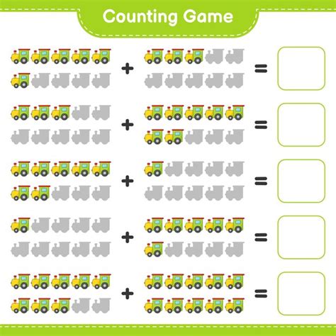 숫자를 세고 일치하고 기차의 수를 세고 올바른 숫자와 일치시킵니다 교육 어린이 게임 인쇄용 워크시트 벡터 일러스트 레이 션 프리미엄 벡터