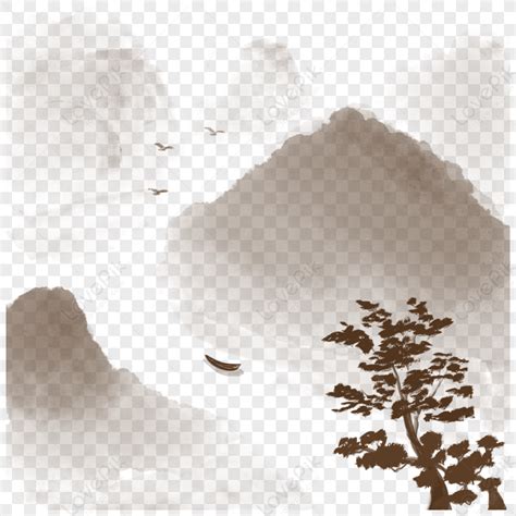 중국 스타일 산 일러스트 강 잉크 아트 그림전통적인소형 보트 Png 일러스트 무료 다운로드 Lovepik