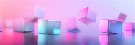 Floating Colorful 3d Cubes In A Futuristic Minimalistic Space With Soft Reflections And Neon