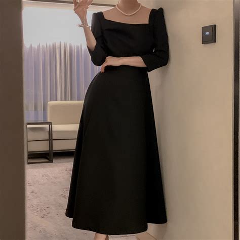 달리호텔 루미엔 스퀘어넥 셔링 리본 플레어 롱 원피스하객룩돌잔치룩2부드레스