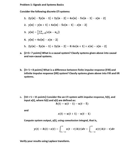 Solved Problem 1 Signals And Systems Basics Consider The