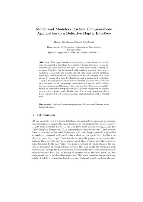 Pdf Model And Modeless Friction Compensation Application To A Defective Haptic Interface