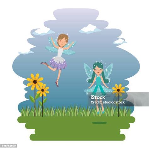 달 콤 하 고 귀여운 요정 만화 벡터 일러스트 그래픽 디자인 걷기에 대한 스톡 벡터 아트 및 기타 이미지 걷기 귀여운
