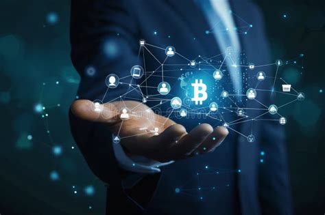 blockchain technology and network concept businessman holding blockchain network in hand stock