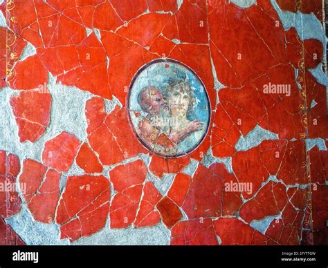 Fresco Decorated Walls Of The Tablinum Central Room At The End Of The