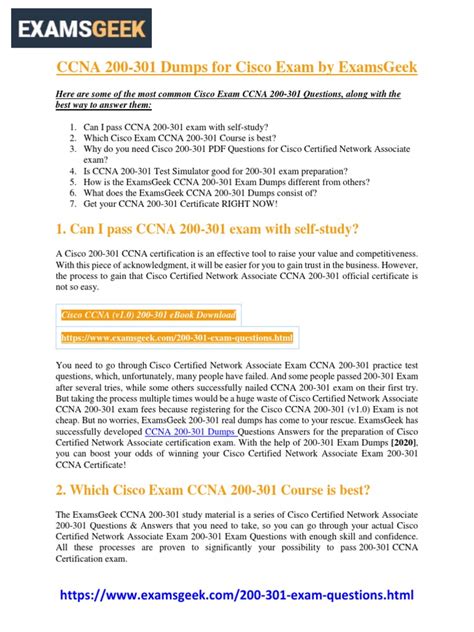 Ccna 200 301 Dumps For Cisco Exam By Examsgeek Cisco Certifications Test Assessment