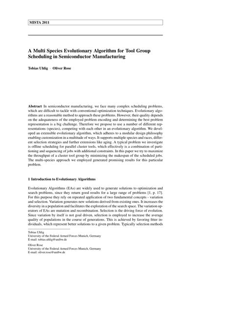 Pdf A Multi Species Evolutionary Algorithm For Tool Group Scheduling In Semiconductor