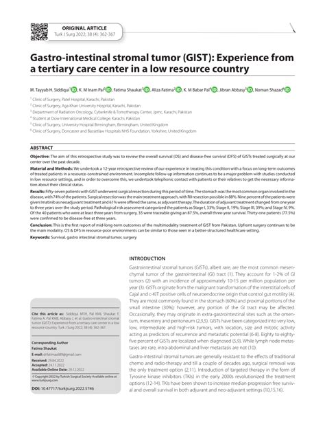 Pdf Gastro Intestinal Stromal Tumor Gist Experience From A