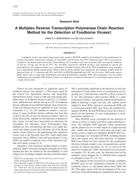 Pdf A Multiplex Reverse Transcription Polymerase Chain Reaction Method For The Detection Of