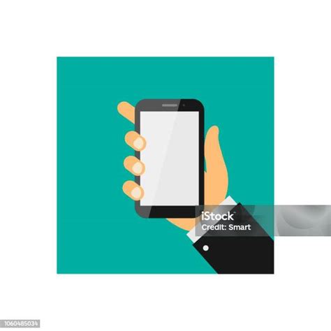 녹색 배경에 현실적인 현대 휴대 전화입니다 손 잡고 스마트 휴대 전화입니다 평면 디자인입니다 벡터 일러스트 레이 션 검은색에 대한 스톡 벡터 아트 및 기타 이미지 Istock