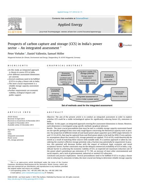 Pdf Prospects Of Carbon Capture And Storage Ccs In Indias Power Sector An Integrated