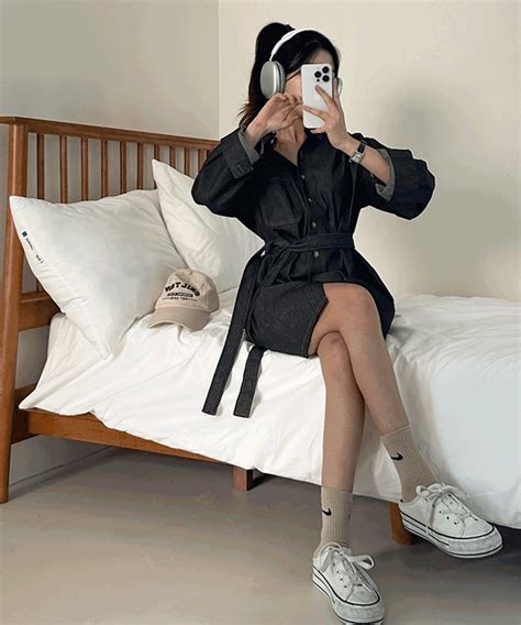 귀여움주의 ~벨트세트 데님 청 포켓 벨트 미니 원피스 에이블리