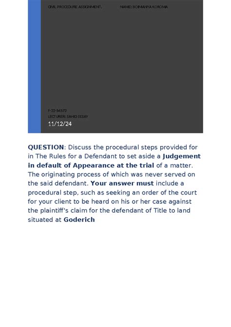 Civil Procedure Assignment Question Discuss The Procedural Steps