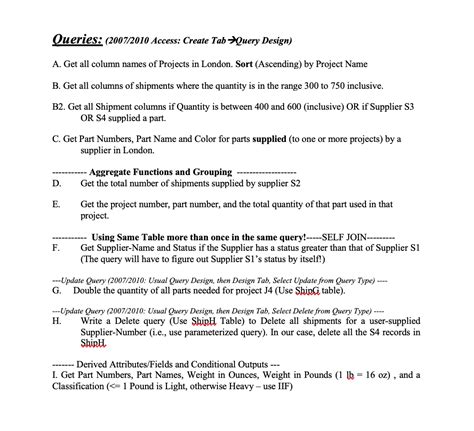 Solved Ms Access Assignment Use The Supplier Parts Projects