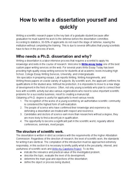 How To Write A Dissertation Yourself And Quickly Pdf Thesis Doctor Of Philosophy