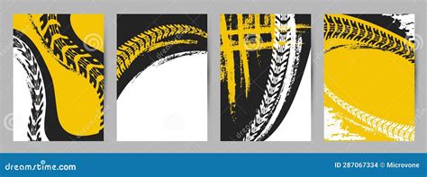 Racing Track Posters Car Or Motorbike Running Inspiring Banners Tire Shapes Silhouettes
