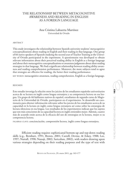 Pdf The Relationship Between Metacognitive Awareness And Reading In