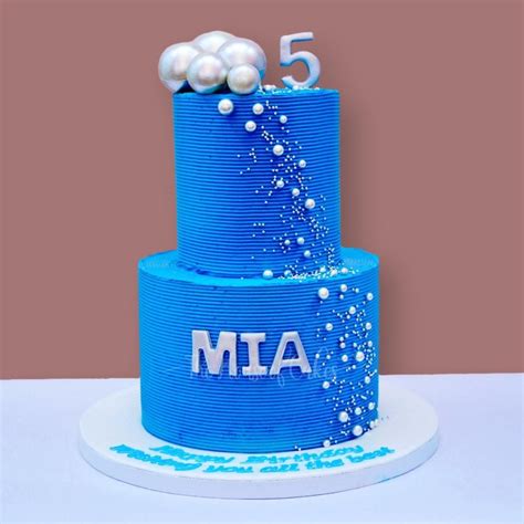 Elegant And Simple Blue Birthday Cake The House Of Cakes Dubai