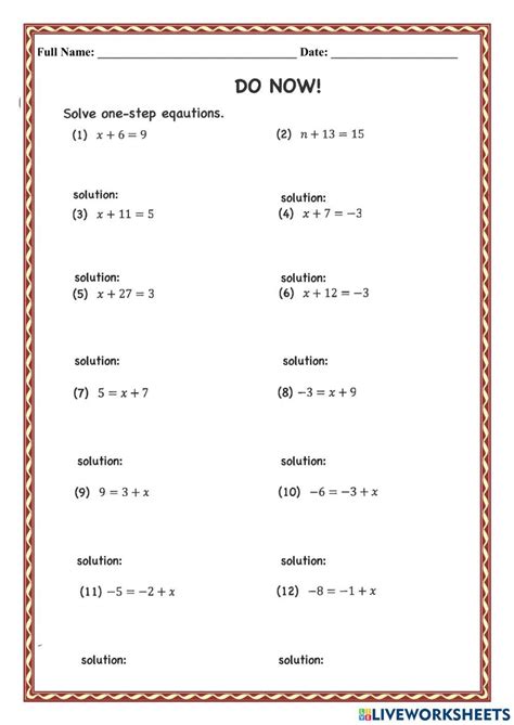 One Step Equations Addition Worksheet Mastering The Fundamentals Of