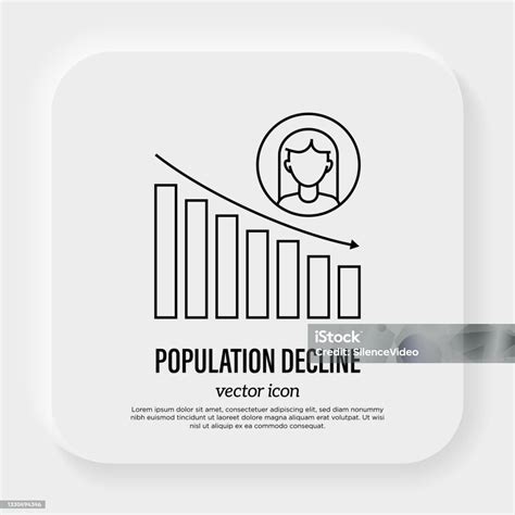 Population Reduction Thin Line Icon Graph Of Decrease With Arrow And Woman Social Problem