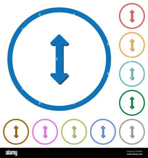 Resize Vertical Flat Color Vector Icons With Shadows In Round Outlines On White Background Stock