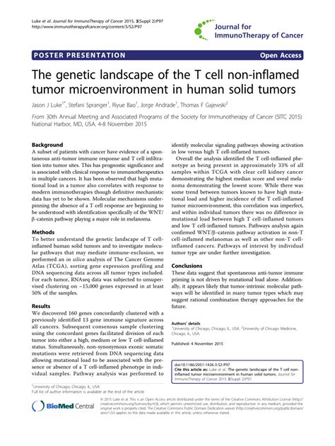 Pdf The Genetic Landscape Of The T Cell Non Inflamed Tumor